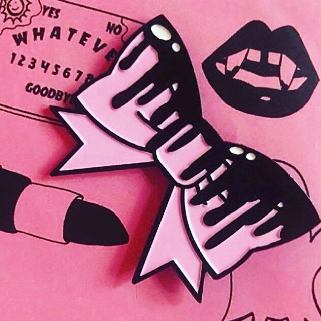 Pink Pastel Goth Bow Enamel Pin – Creep N’Chic